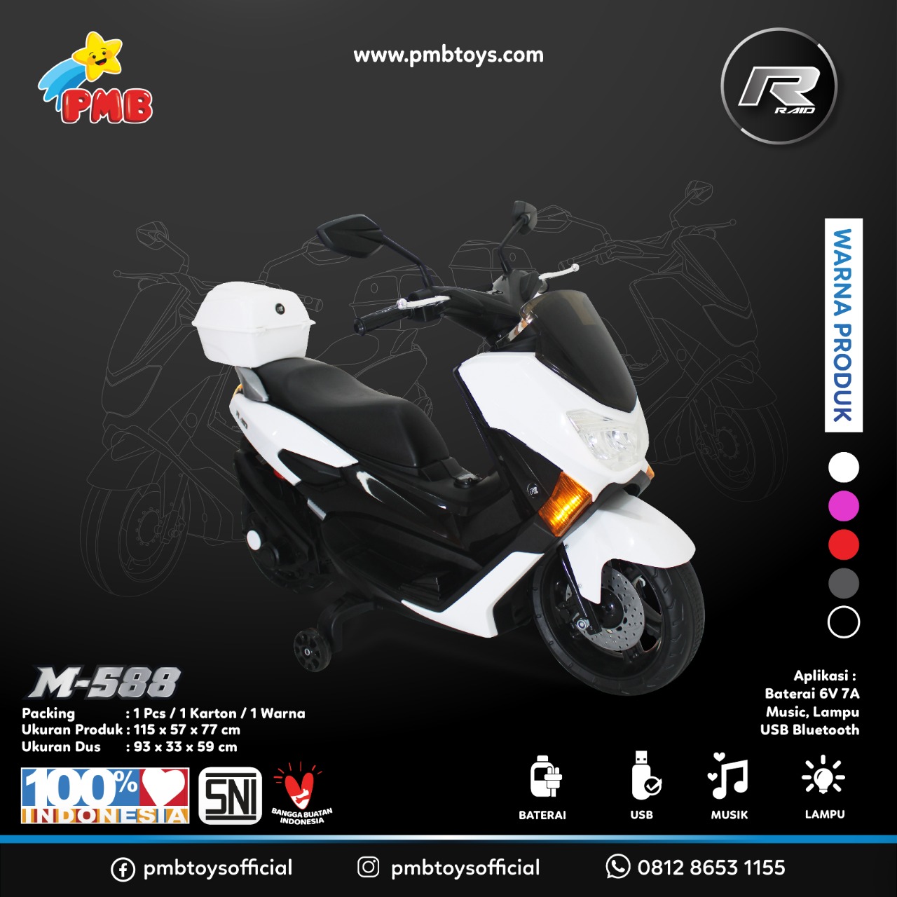 PMBTOYS MOTOR AKI M588 MOTOR MAINAN ANAK KADO BALITA POWERED BATTERY ...