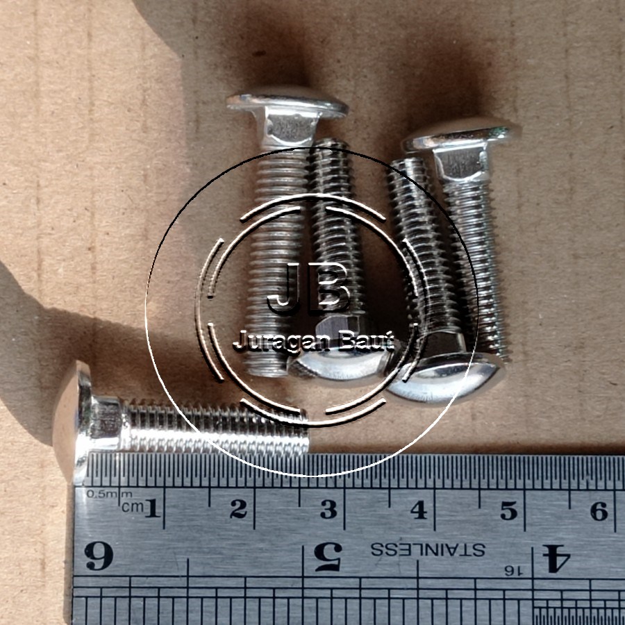 BAUT PAGAR CB KUNCI 10 PANJANG 2,5CM 2,5 CM M6x25 PAYUNG BAMPER BEMPER TRUK CARRIAGE BOLT M6 X ...