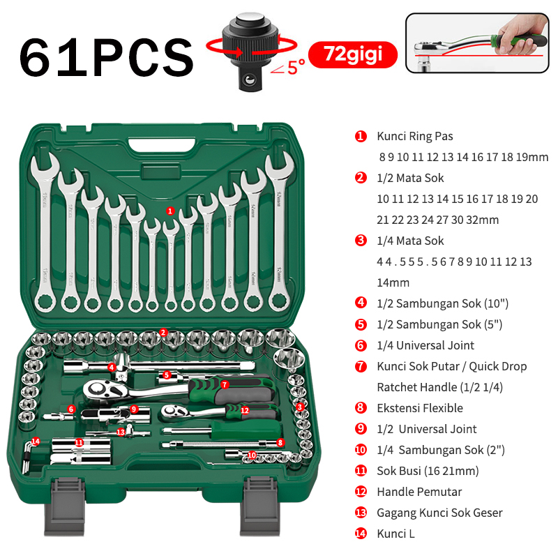 ISKU Toolkit Set 187/82/61/53/37PCS/kunci shock set/kunci set lengkap 1 ...