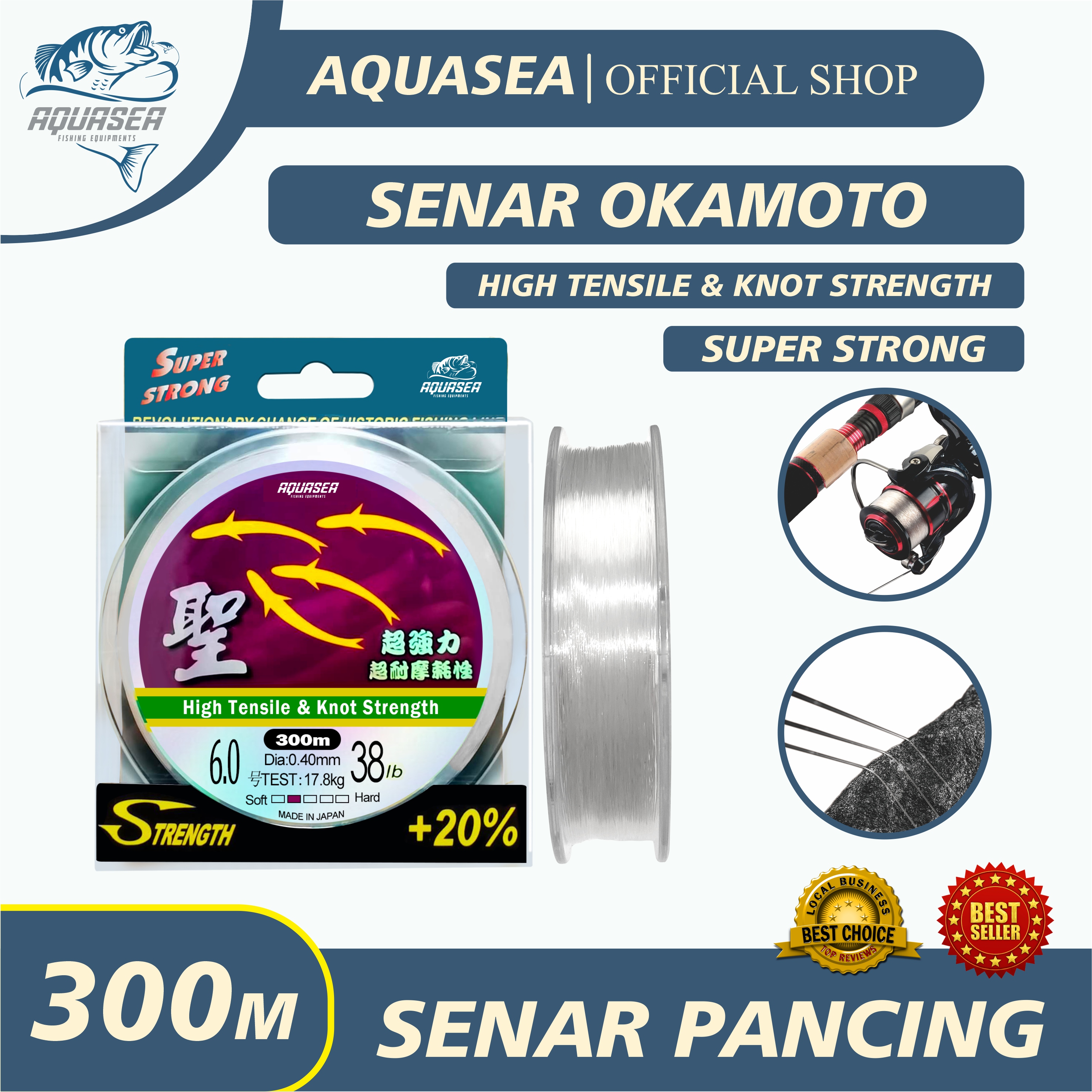 AQUASEA Tali Pancing Okamoto Warna Putih Senar Pancing Jepang 300m ...
