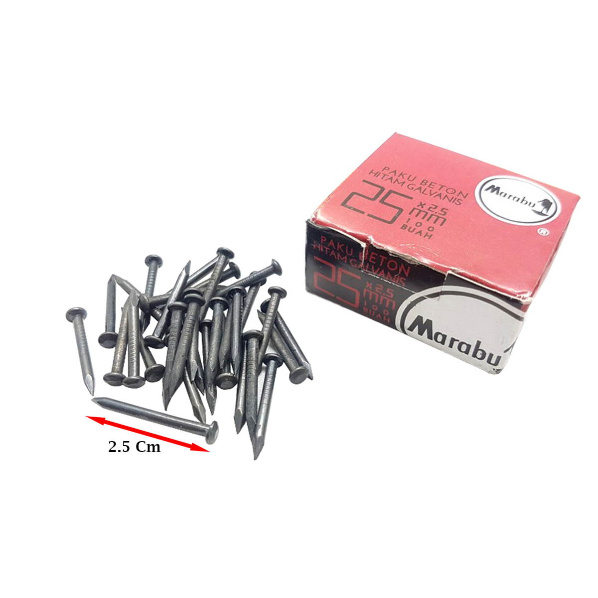 MB - 1 Kotak Paku Beton Hitam Marabu 25 Mm / Paku Tembok Hitam 2.5 Cm ...