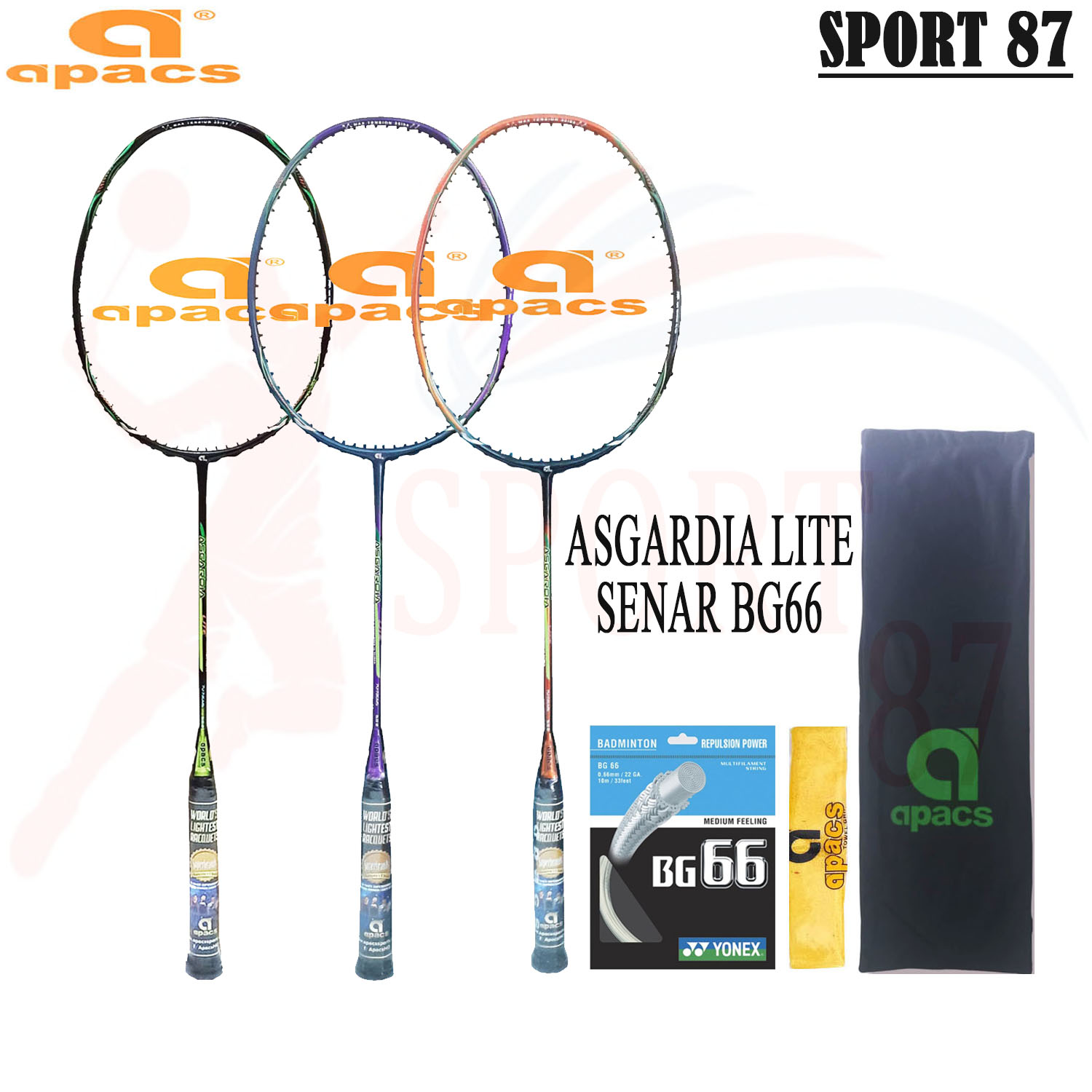 Raket Badminton Apacs Asgardia Lite 35Lbs Bonus Komplit Senar Yonex BG ...
