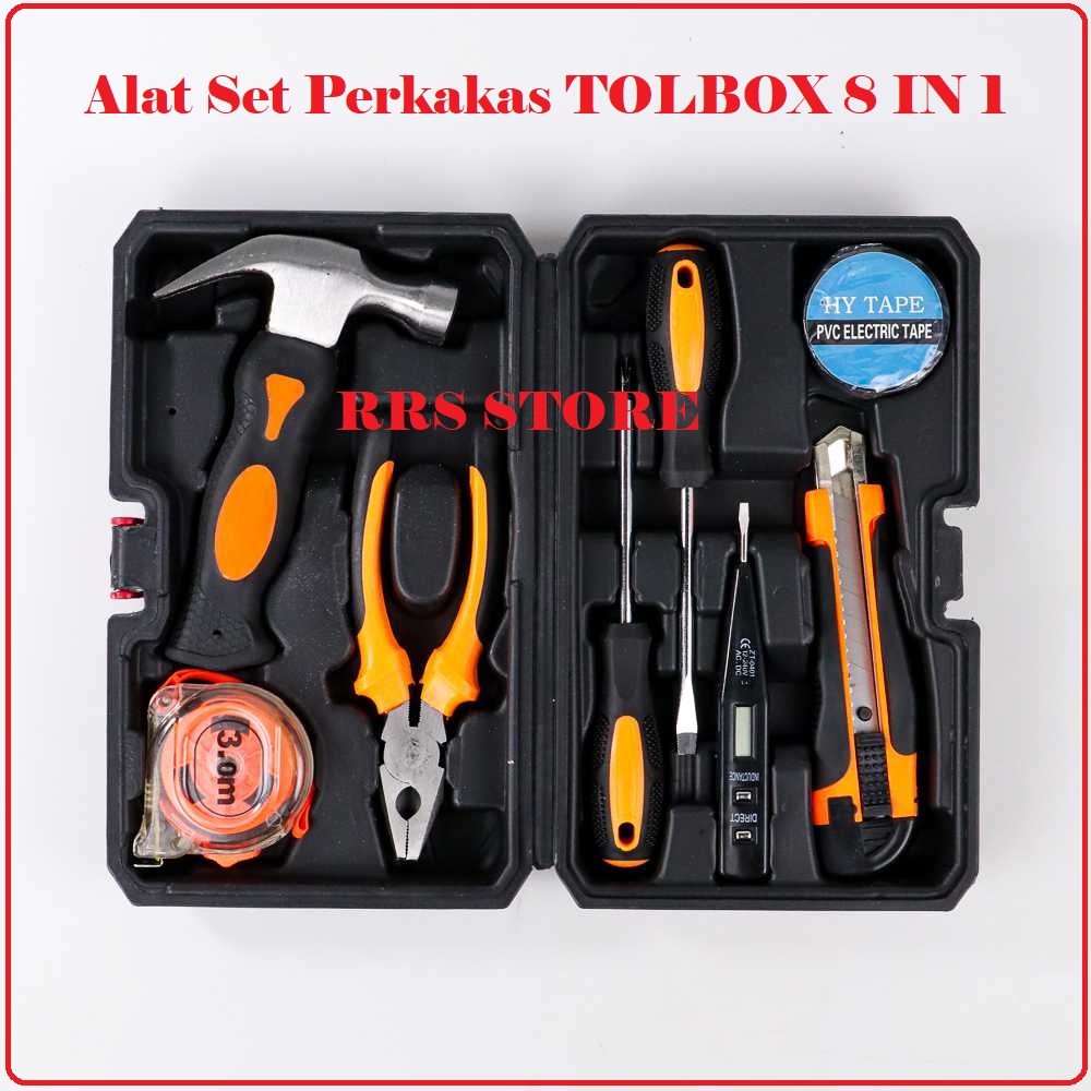 Alat Set Perkakas Tang Palu Obeng Cutter Meteran 8 in 1 reparasi RUMAH ...