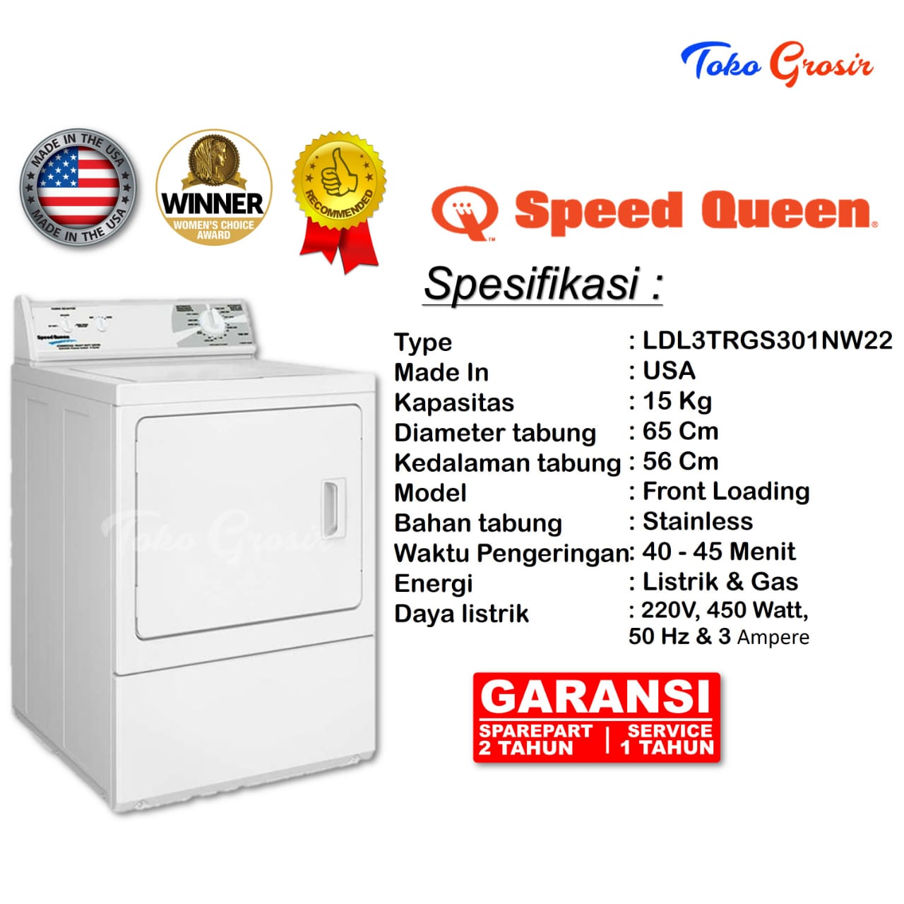 DRYER / MESIN PENGERING / MESIN PENGERING LAUNDRY SPEEDQUEEN GAS PINTU BESI KAP15KG ...