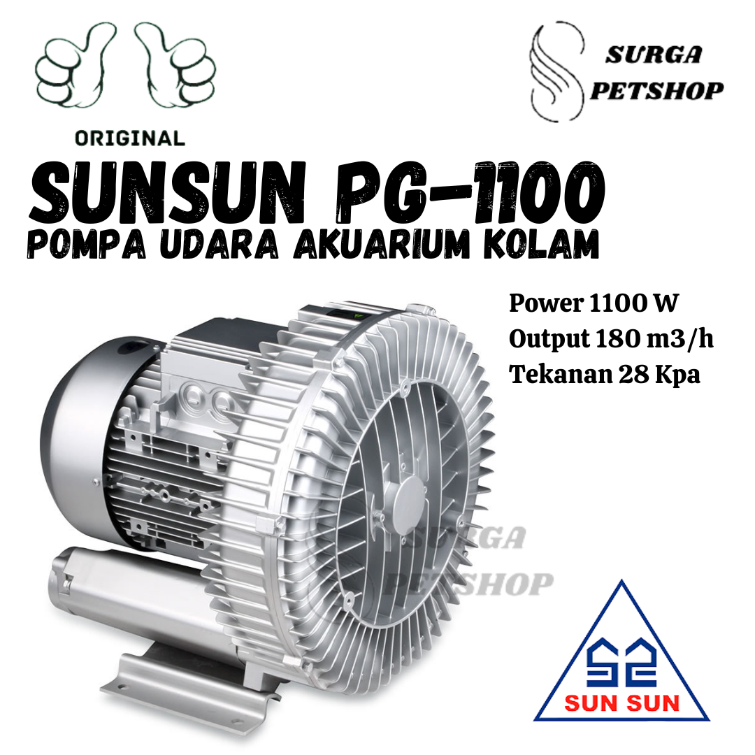 SUNSUN PG 1100 Root Ring Blower Air Pump Aerator Oksigen Akuarium Kolam Ikan Tambak Udang Ipal ...