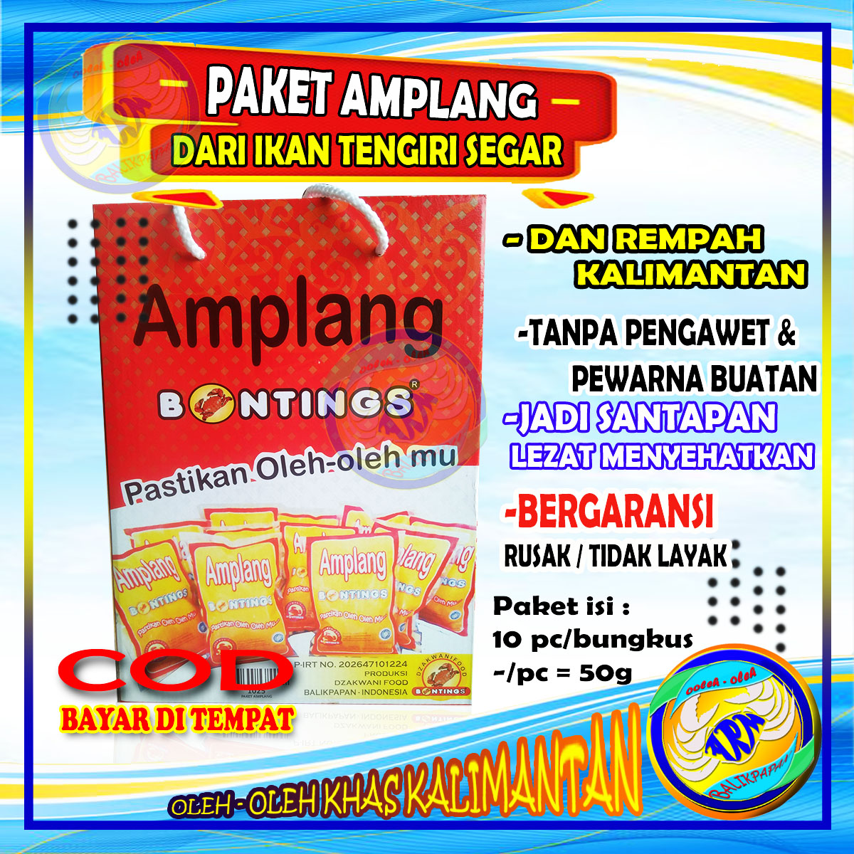 Paket Kerupuk Amplang Ikan Tengiri makanan ringgan khas kalimantan ...