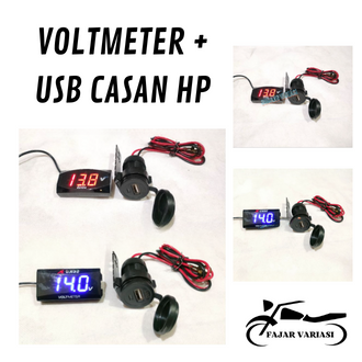 VOLTMETER AKI MINI + USB CASAN HP BULAT DI MOTOR | Lazada Indonesia