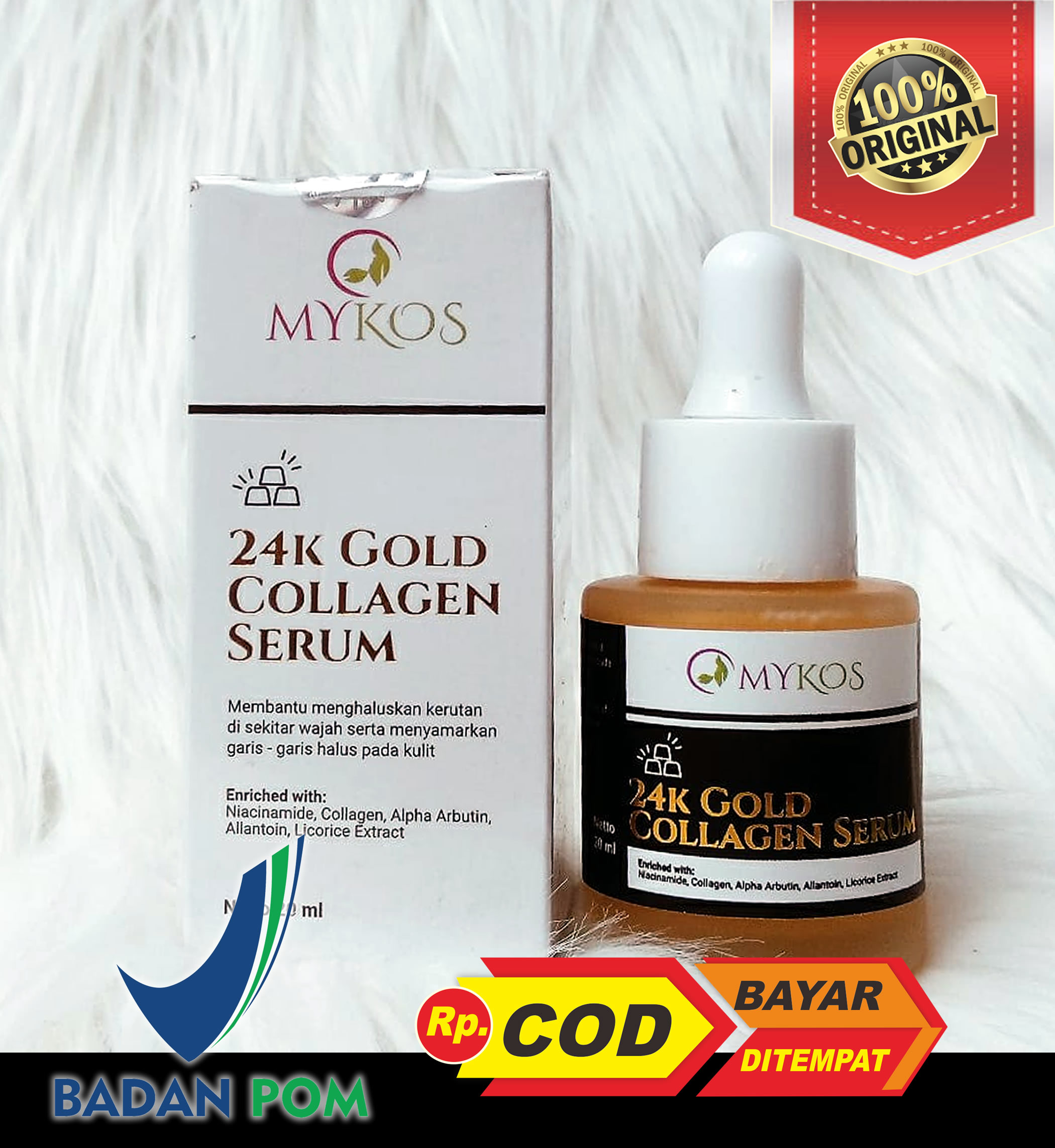 MYKOS 24k Gold Collagen Serum Menghaluskan Kerutan di Sekitar Wajah | Lazada Indonesia