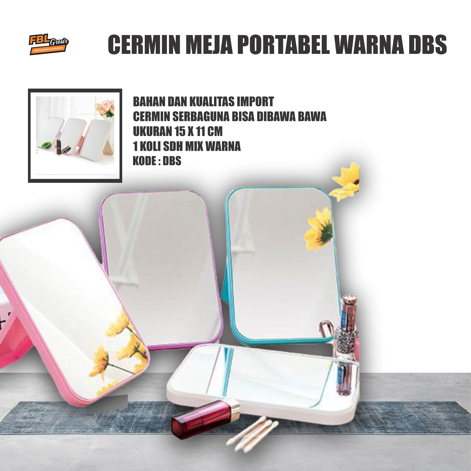 KACA RIAS MAKE UP / CERMIN LIPAT PORTABLE PERSEGI EMPAT / BEAUTY MIRROR ...