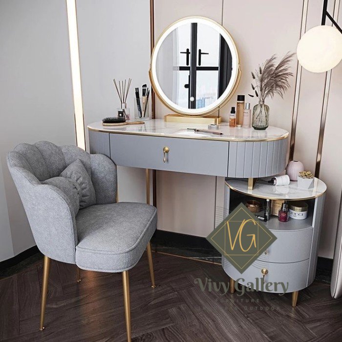 Meja rias lampu kaca led sensor kaki besi | Lazada Indonesia