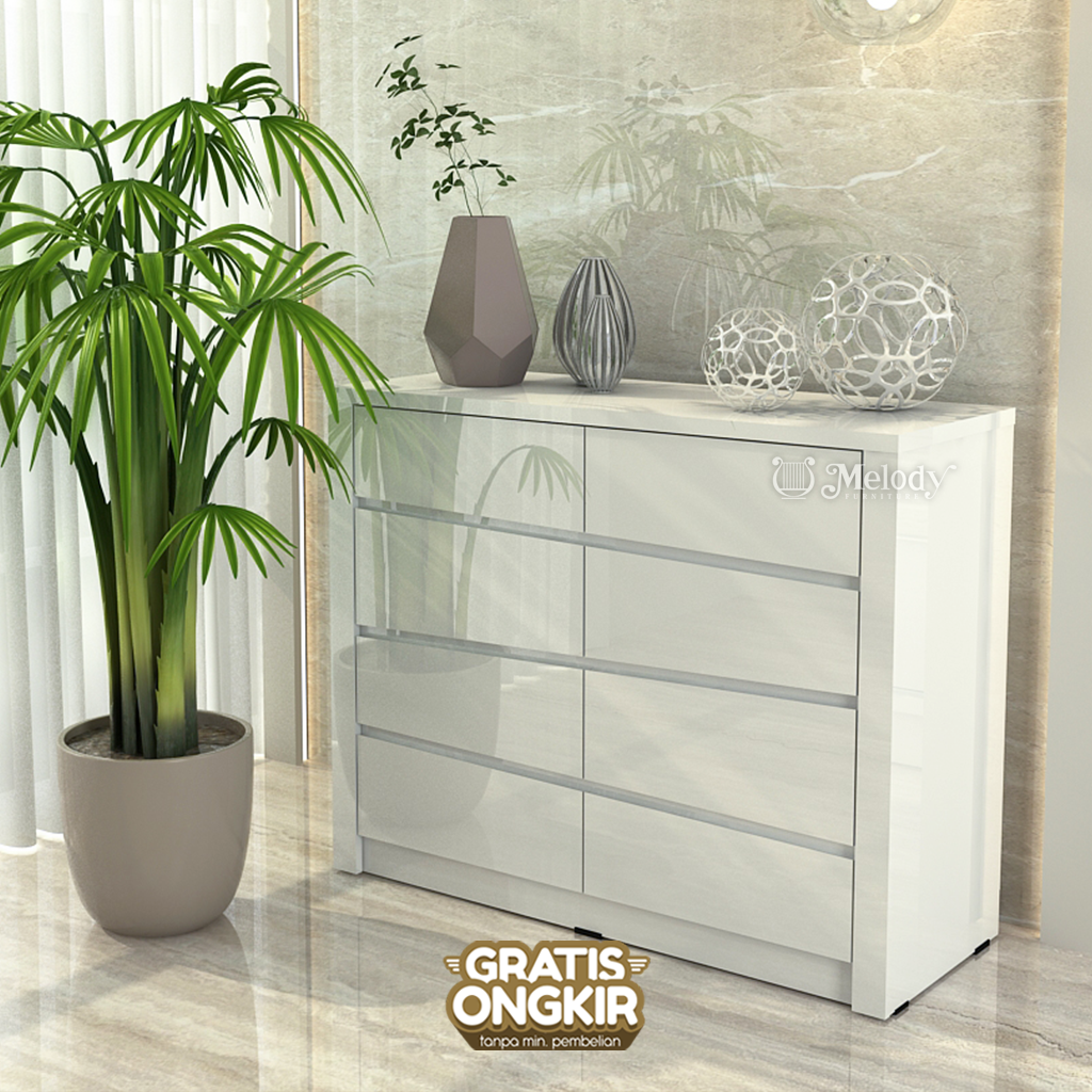 Melody-Furniture Lemari Serbaguna Sideboard Kabinet Oasis Chest - White Glossy | Lazada Indonesia