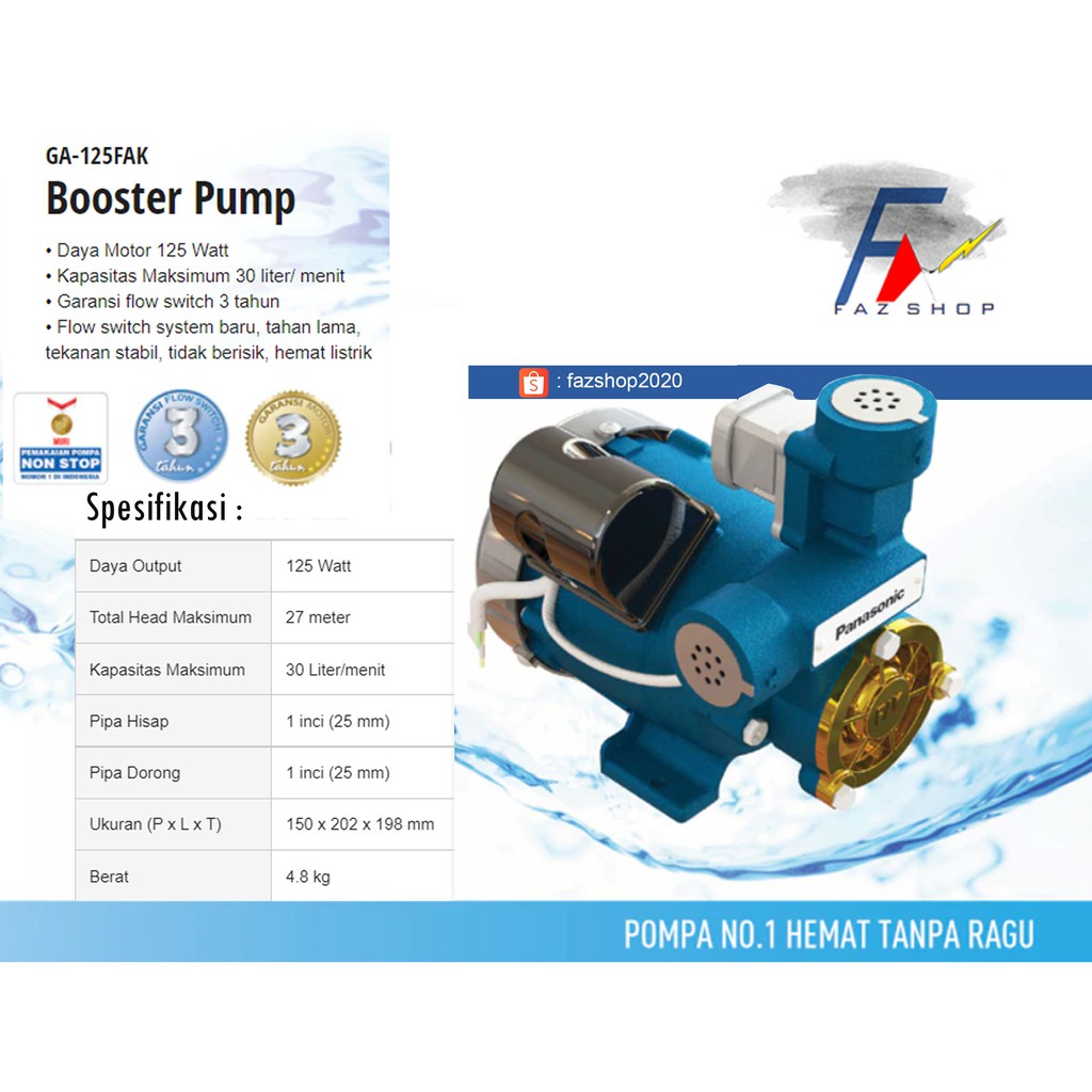 Panasonic GA 125 FAK pompa pendorong otomatis / booster flow switch ...