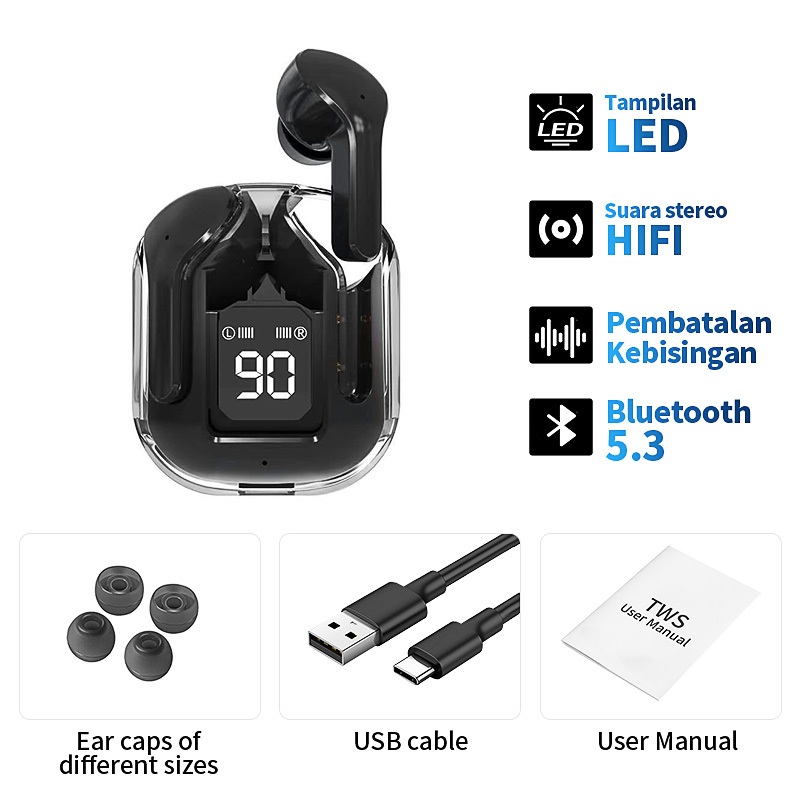 TWS Headset Bluetooth 5.3 Earphone HiFi Stereo With Mic untuk Android ...