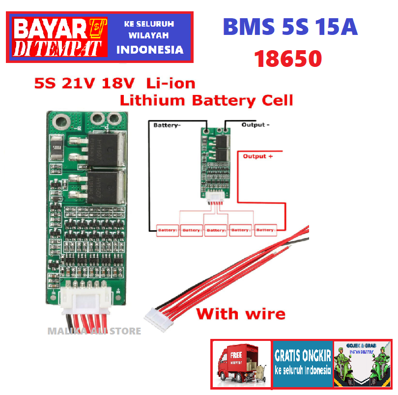 BMS 5S 15A Lithium Ion 18650 Battery Management Protection Board ...