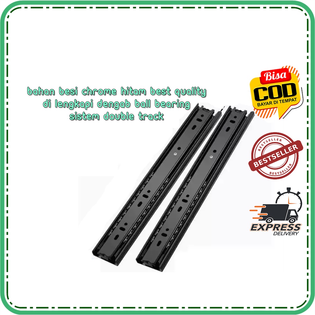 Rel Laci (Hitam) 50 Cm Double Track Mapla Full Extention 35mm ( 2x Tar ...