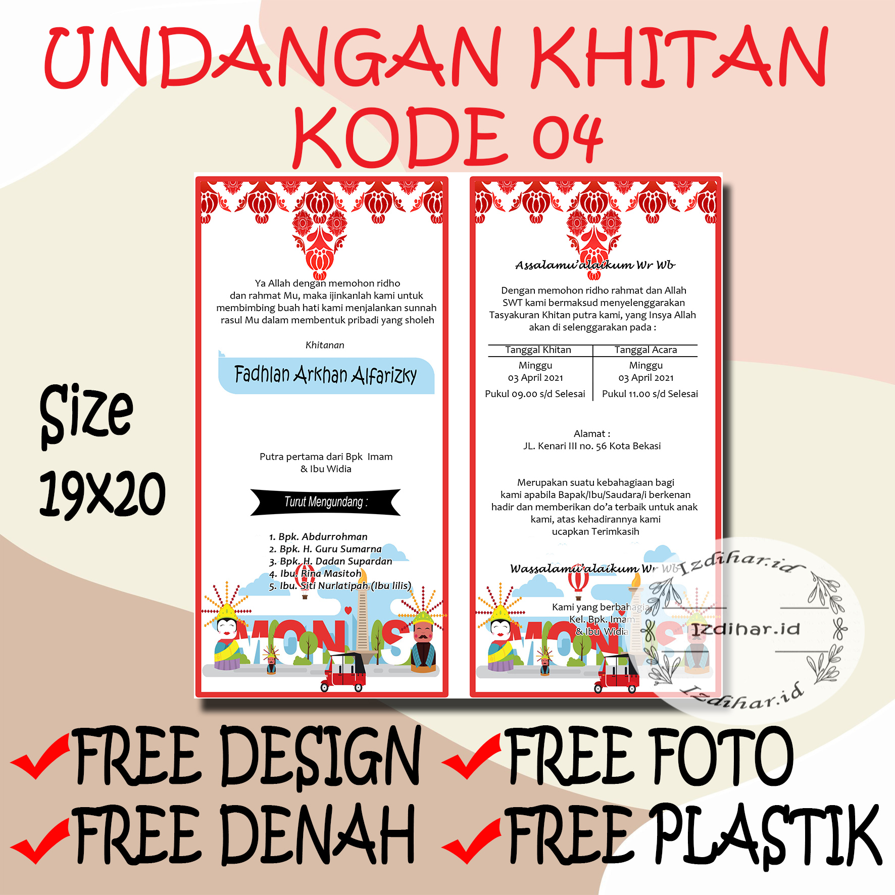 (PER 50PCS UNDANGAN SUNAT) undangan khitanan / undangan sunat / free ...
