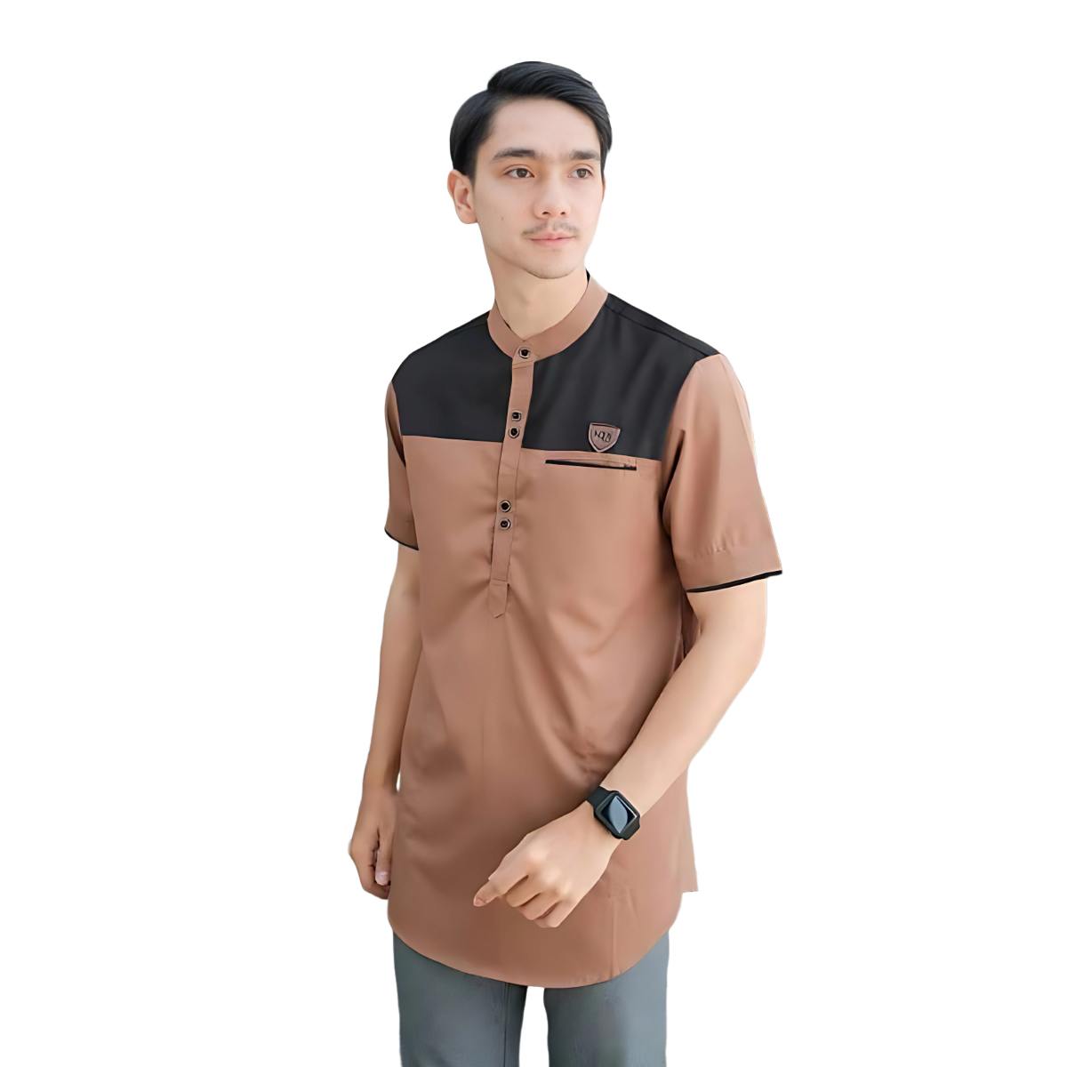 Baju Kemeja Koko Kemko Cowok Pria Dewasa Kombinasi Lengan Pendek Santri Muslim Lebaran Branded