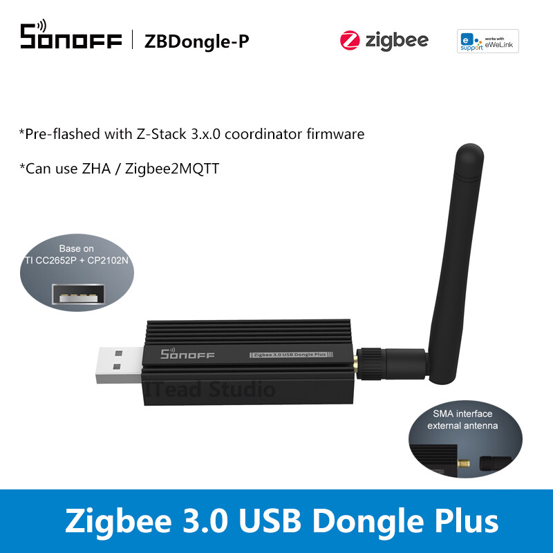 SONOFF ZBDongle-P Smart Zigbee Gateway Zigbee 3.0 USB Dongle Plus พร้อมเสาอากาศภายนอก SMA รองรับ ...