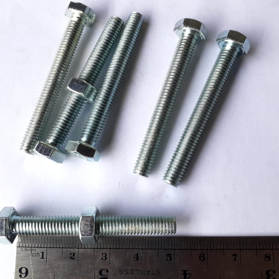 10 BUAH BAUT 10 M6 X 50 PANJANG 5CM 5 CM KUNCI 10 50MM 50 MM M6X50 PUTIH HEXA BOLT BMP GALVANIZ ...