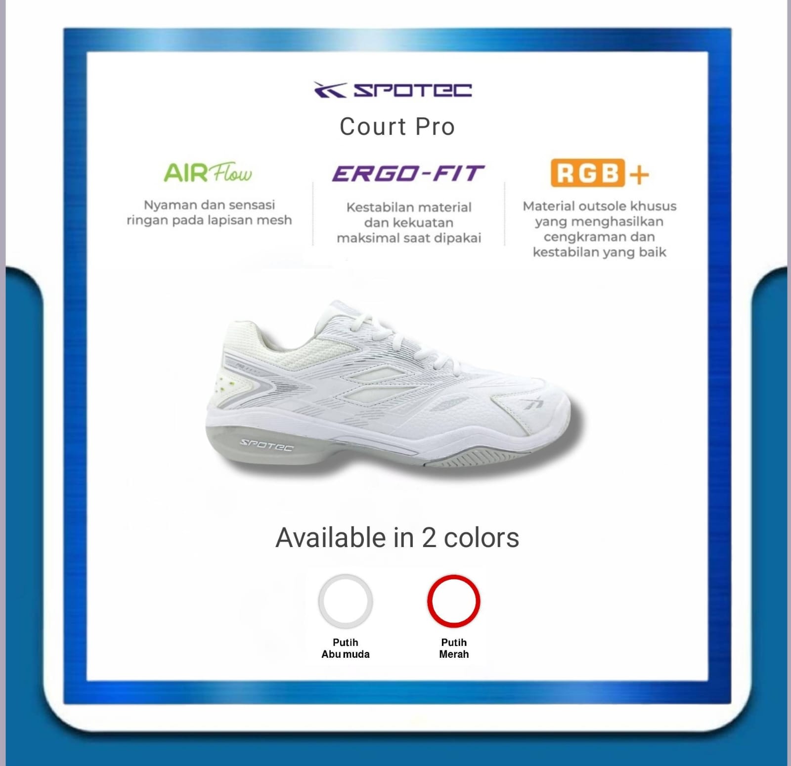 SPOTEC Sepatu Tennis Court Pro Putih - Abu muda | Lazada Indonesia