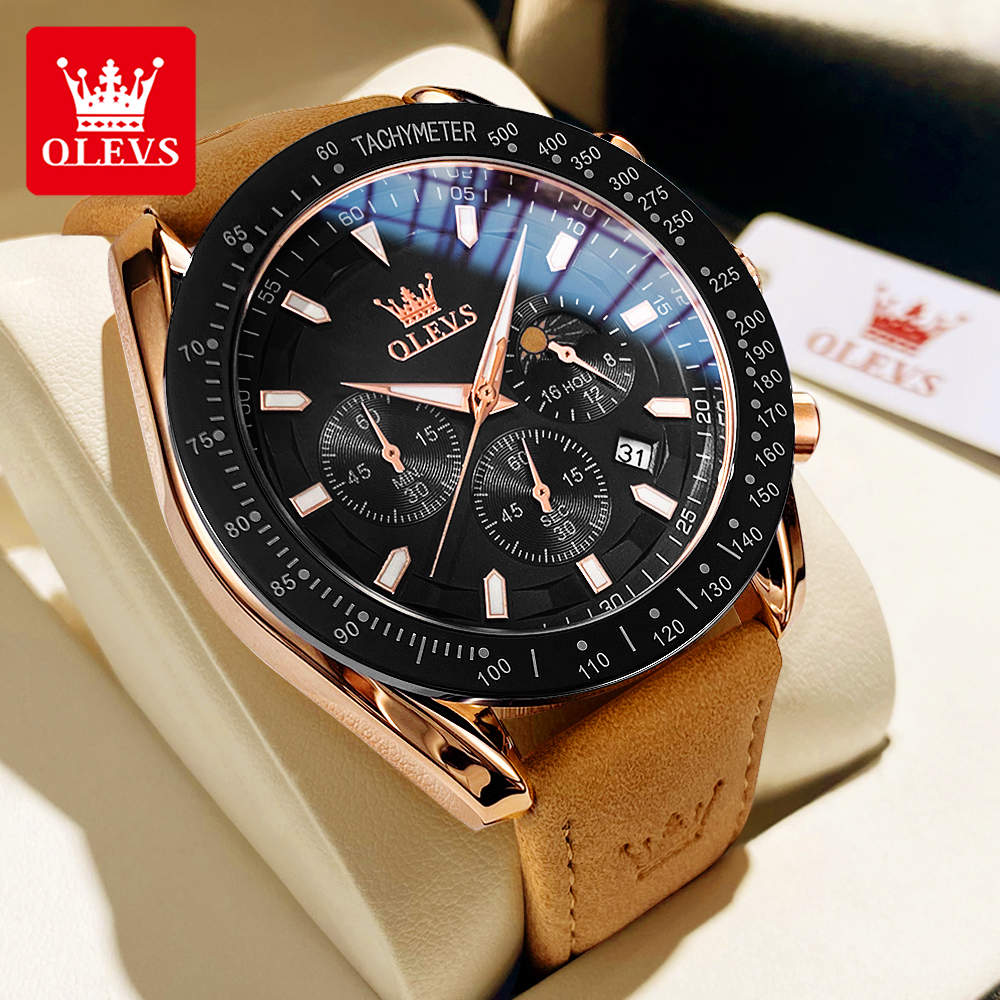 OLEVS Jam Tangan Pria Original Asli Anti Air Kulit Import Keren Led ...