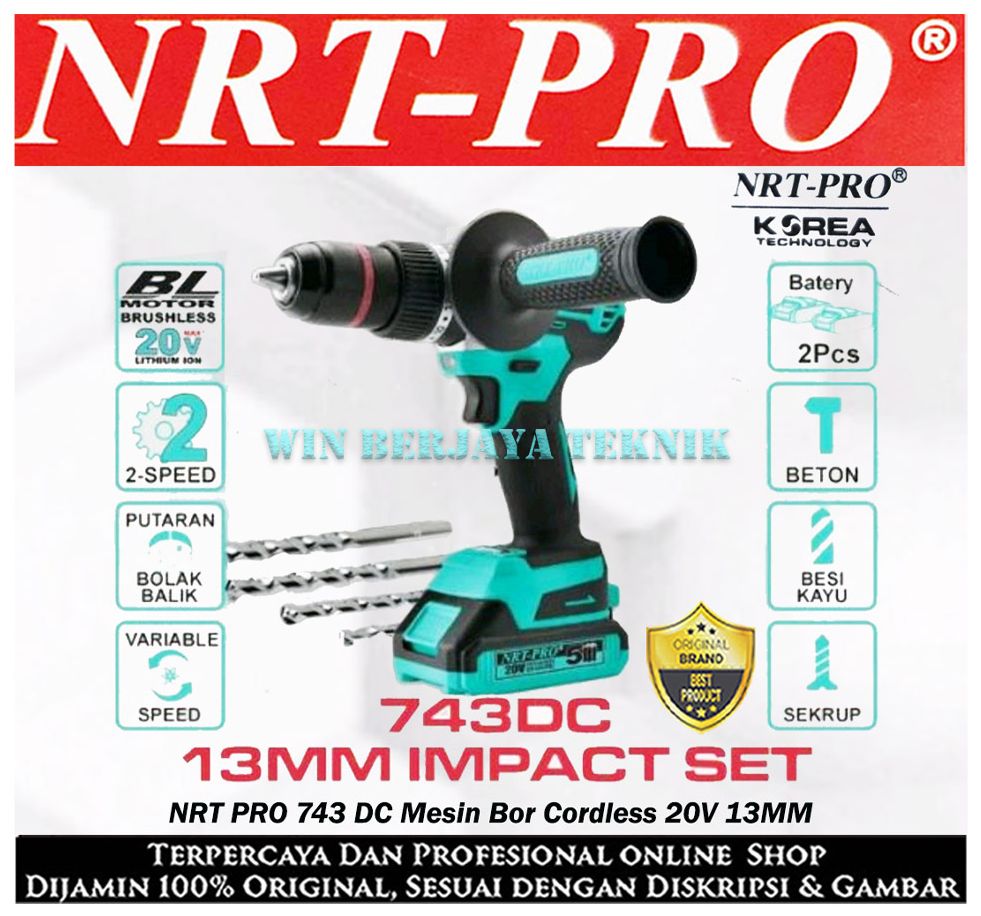 NRT PRO 743 DC Cordless Impact Drill 13MM 20V Brushless Motor 20 V ...