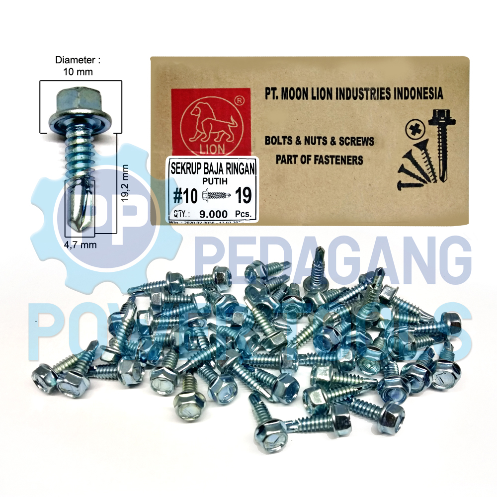MOON LION 10 x 3/4 1 KOLI 9.000 PCS SEKRUP BAJA RINGAN BAUT ROOFING ...