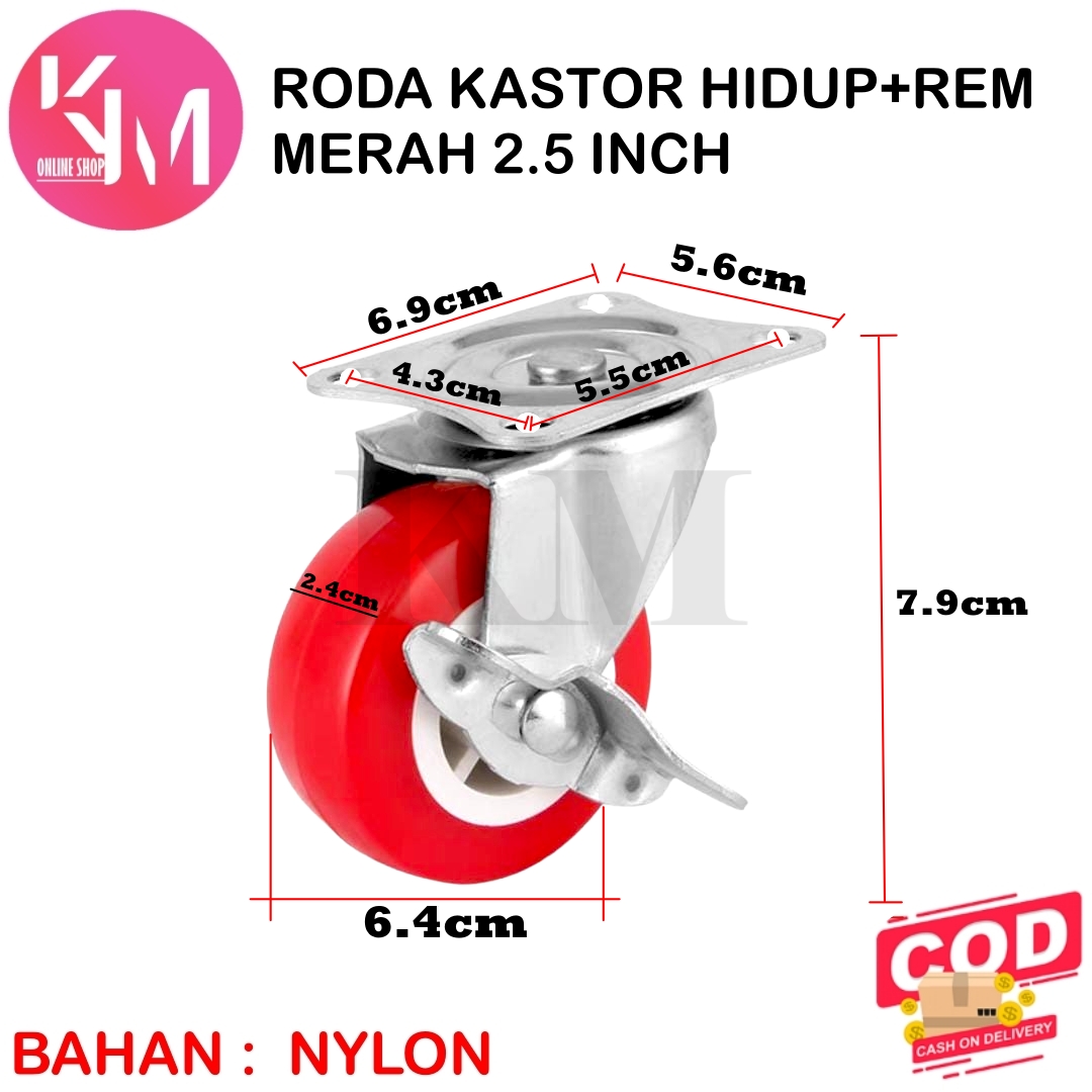 Roda Kastor Nylon 2.5 Inch HIDUP Roda Troly Roda Etalase Roda Plate PVC ...