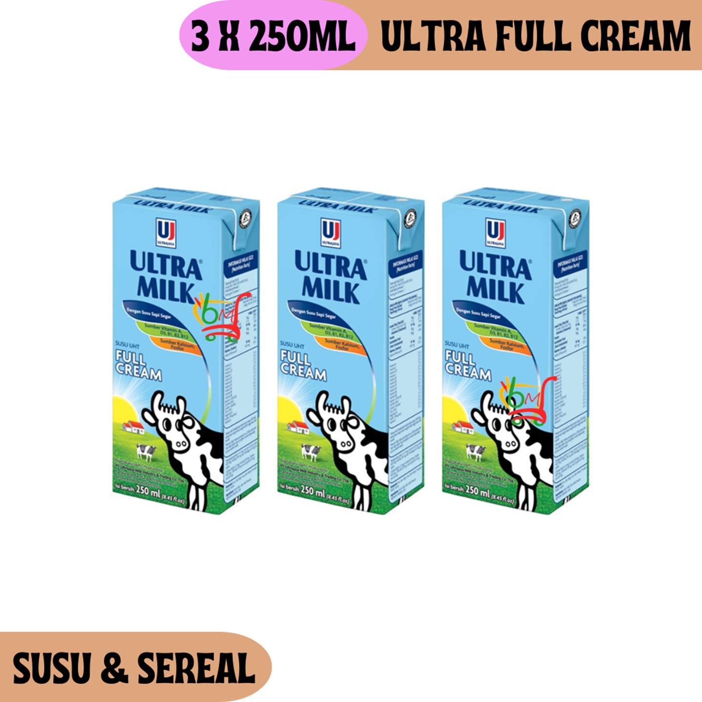 3PCS Ultra Full Cream Susu UHT Ultra Milk 250ml | Lazada Indonesia
