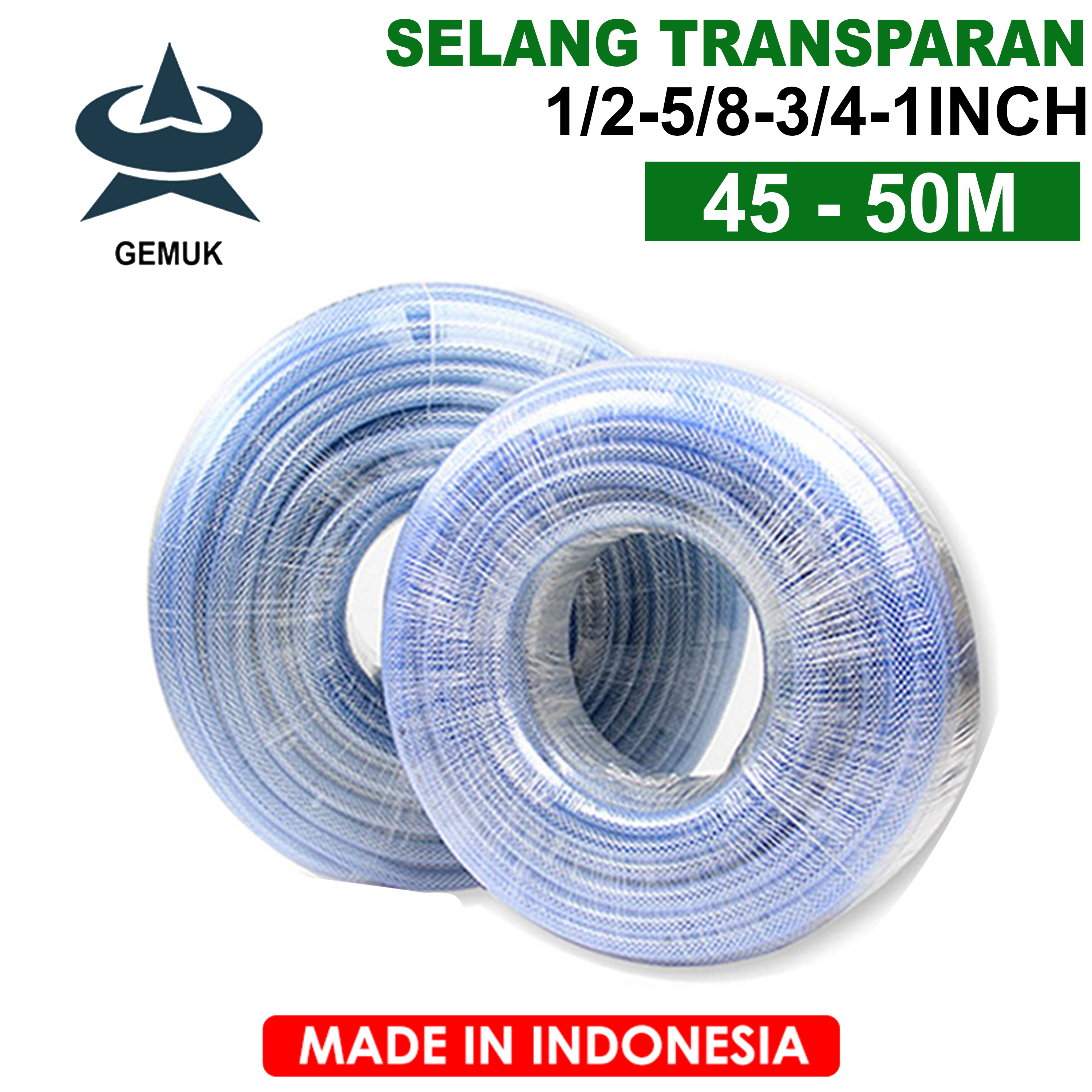 YIKUO Selang Air 50 Meter 1/2 5/8 3/4 1 Inch Selang Air roll 50 Meter Selang Benang Transparan ...