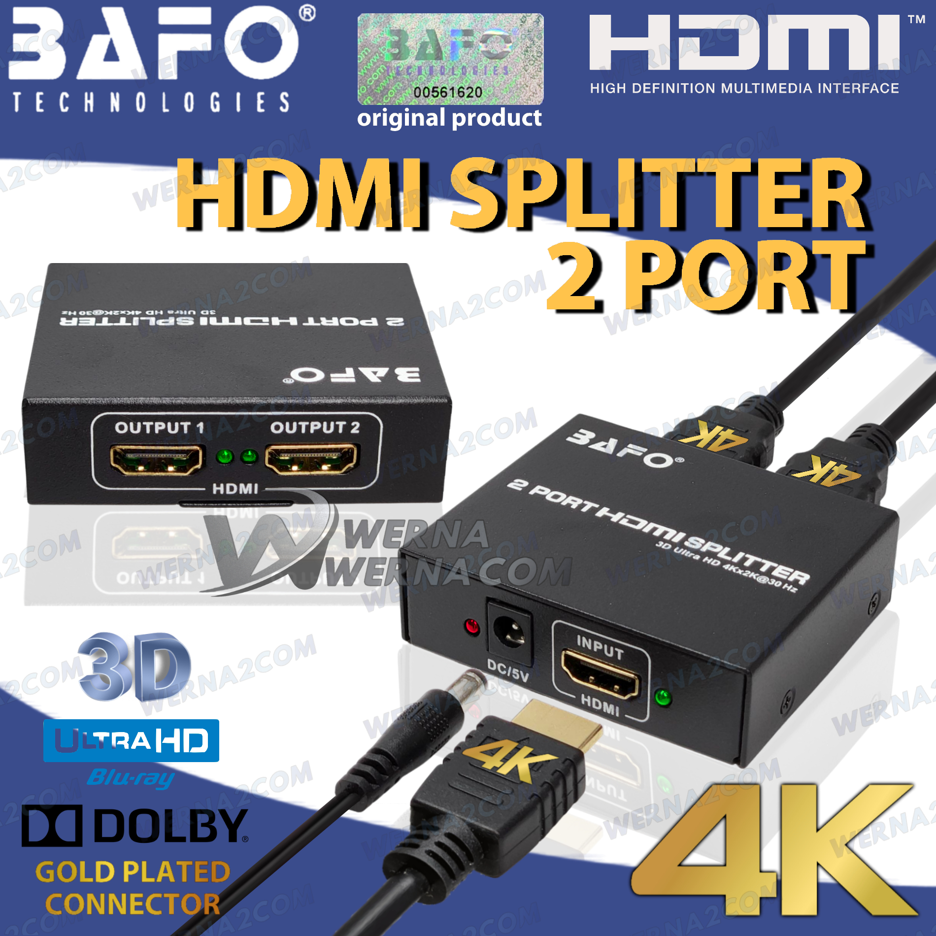 BAFO HDMI SPLITTER 2 PORT SUPPORT 4K | Lazada Indonesia