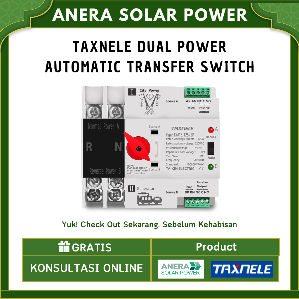 ATS Automatic Transfer Switch Untuk Pindah Otomatis PLTS dan PLN 63A 2P ...
