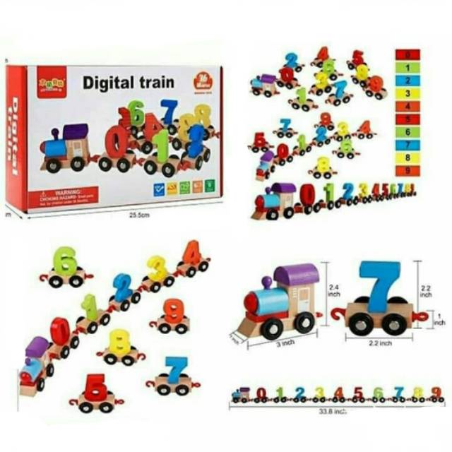 Mainan edukasi kayu Digital train Kereta angka edukatif anak motorik ...