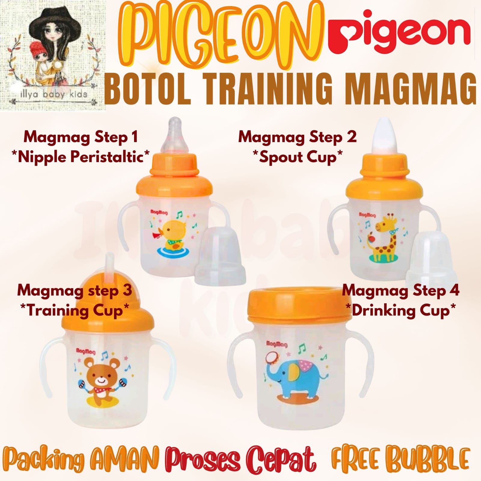 Pigeon step 1 2 3 4 Magmag All in One Set / Mag Mag Training Cup 4 in 1 / Botol Susu Bayi ...