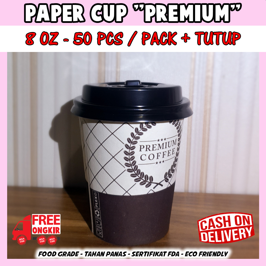 Coffee cup 8 oz / Gelas plastik Kopi 8 oz / Tea cup / Paper Hot Cup Motif PREMIUM 8 Oz 240 ml ...