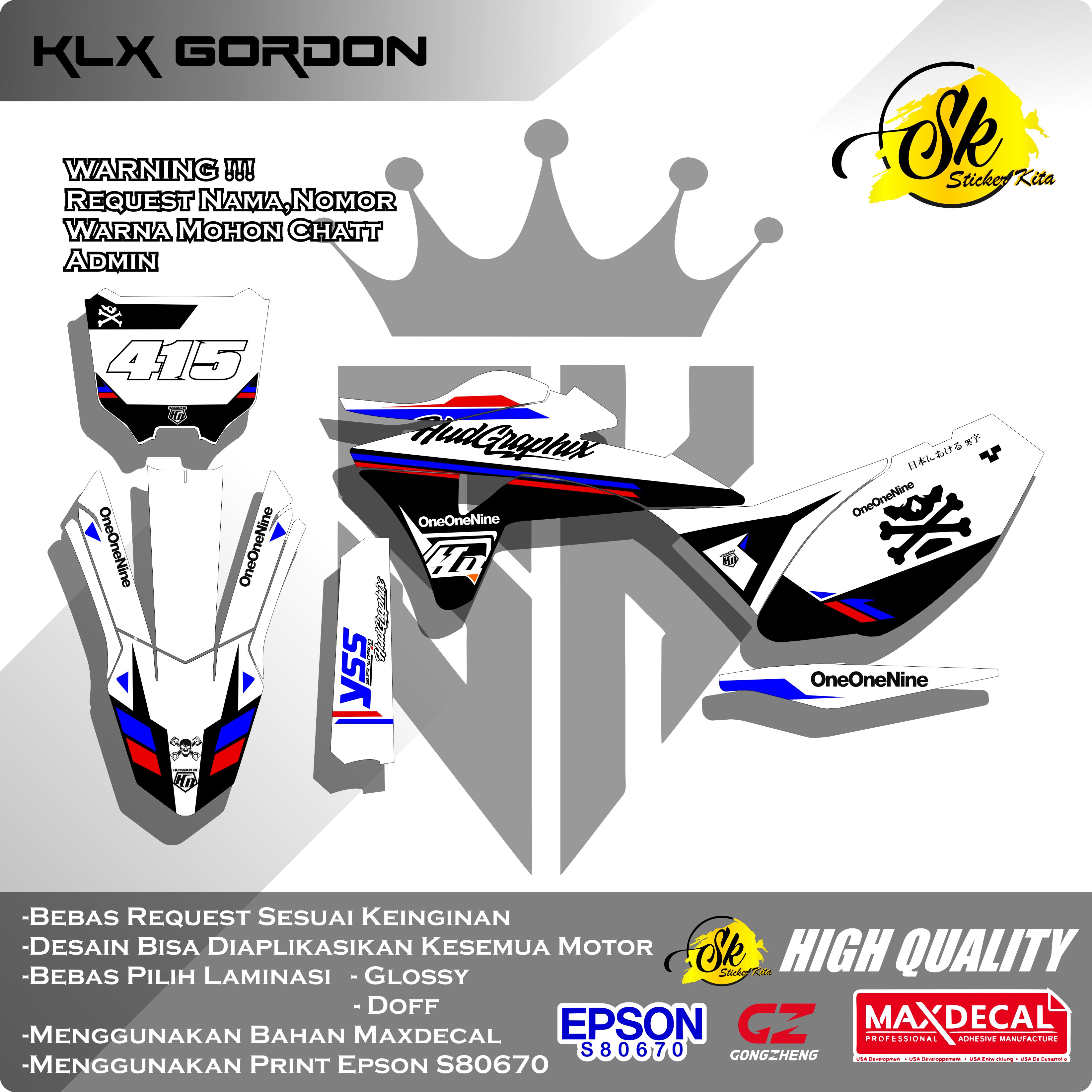 0387 DECAL STICKER FULLBODY MOTOR KLX GORDON DESAIN ONE ONE NINE KEREN ...