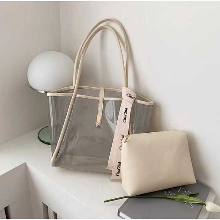 Tote Bag Wanita ZEA PVC /Tote Bag Transparan Free pouch ( Tanpa twilly ...
