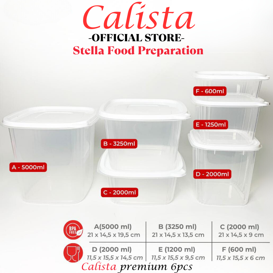CALISTA STELLA PUTIH SET ISI 6PCS FOOD CONTAINER PREP PREPARATION WADAH ...