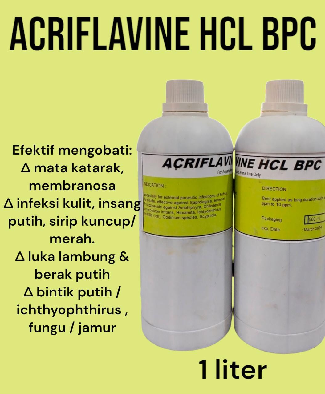 ACRIFLAVINE HCL BPC 1 liter / 500 ml Obat kuning ikan hias / obat luka ...