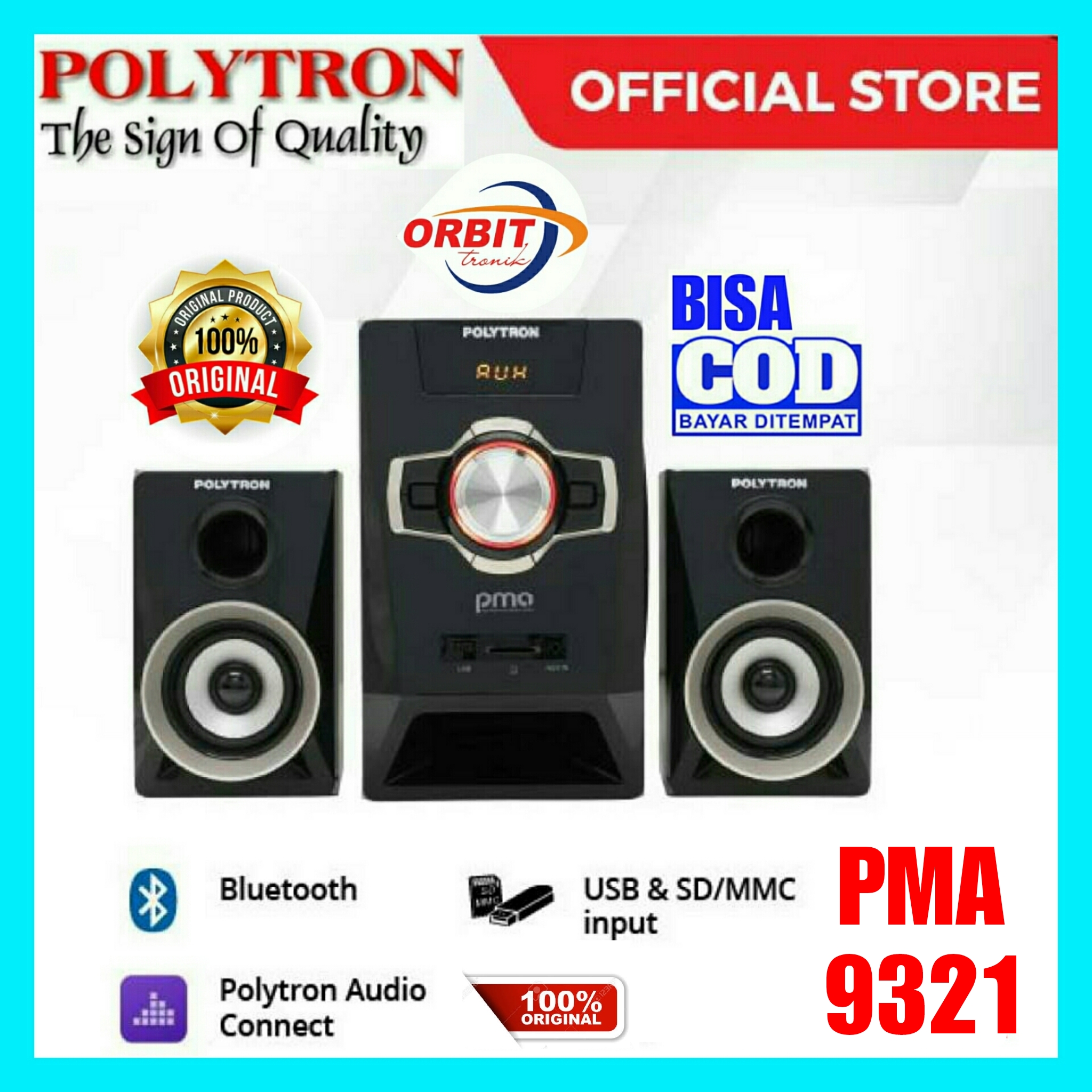 POLYTRON PMA 9321 / PMA9321 NEW PRODUCT 2021 [ SPEAKER BLUETOOTH / AUX IN/ USB /MMC /]-BLACK ...