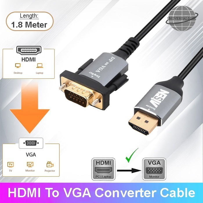 Kabel HDMI to VGA 1.8m HD Adapter Cable - HDMI male to VGA male - 1.8M | Lazada Indonesia