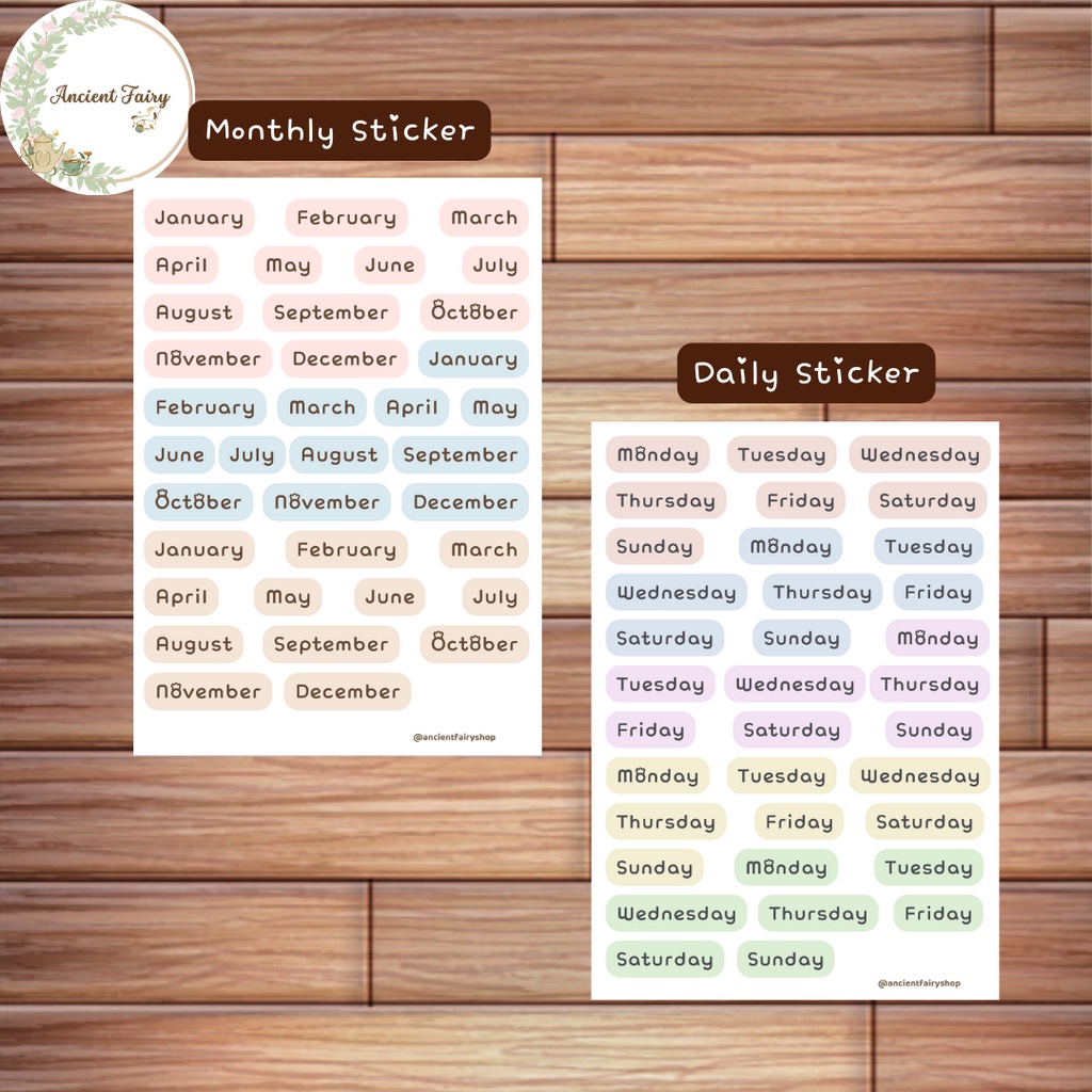 Sticker monthly and daily for journaling, stiker bulan dan hari ...