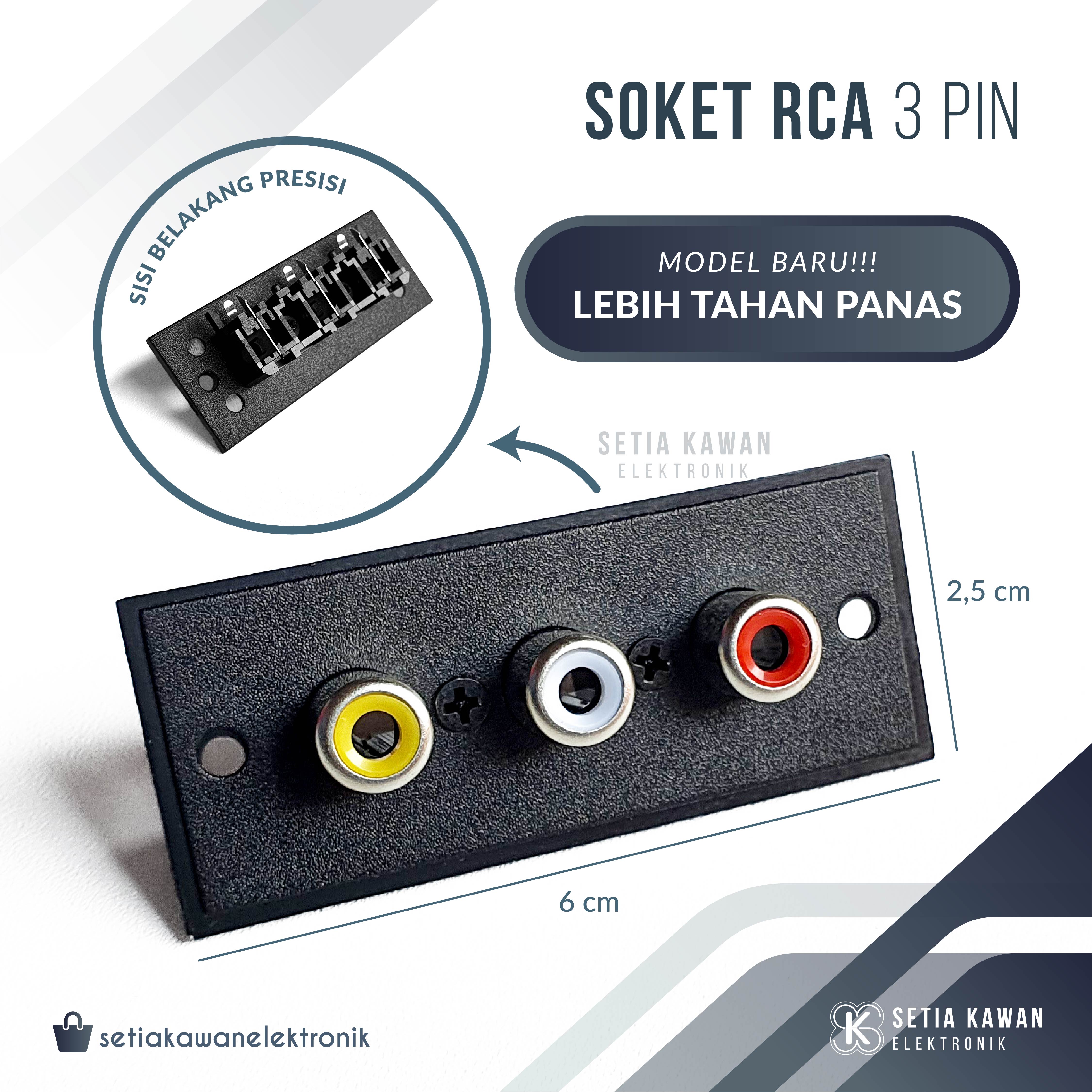Soket RCA 3 Pin Lurus / BODY MODEL BARU TAHAN PANAS & PRESISI / Socket ...