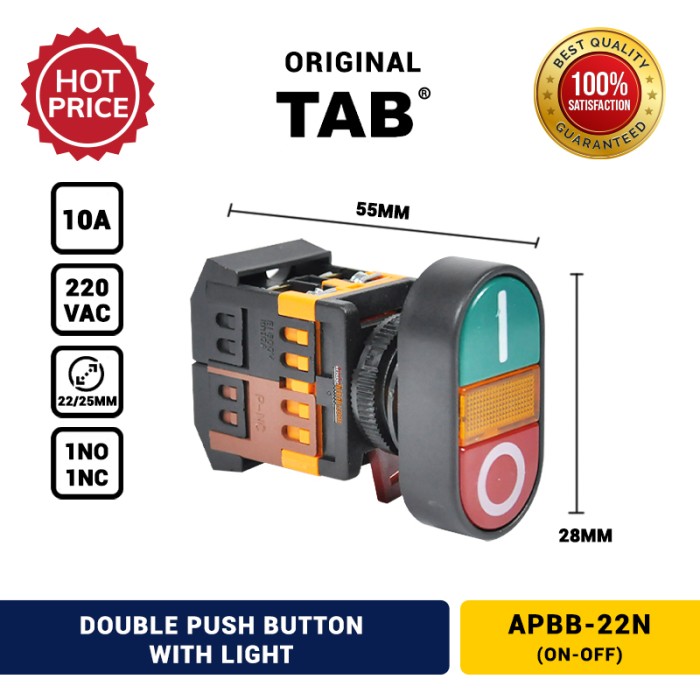 Double Push Button ON OFF with Light 22 / 25mm APBB-22N TAB | Lazada ...