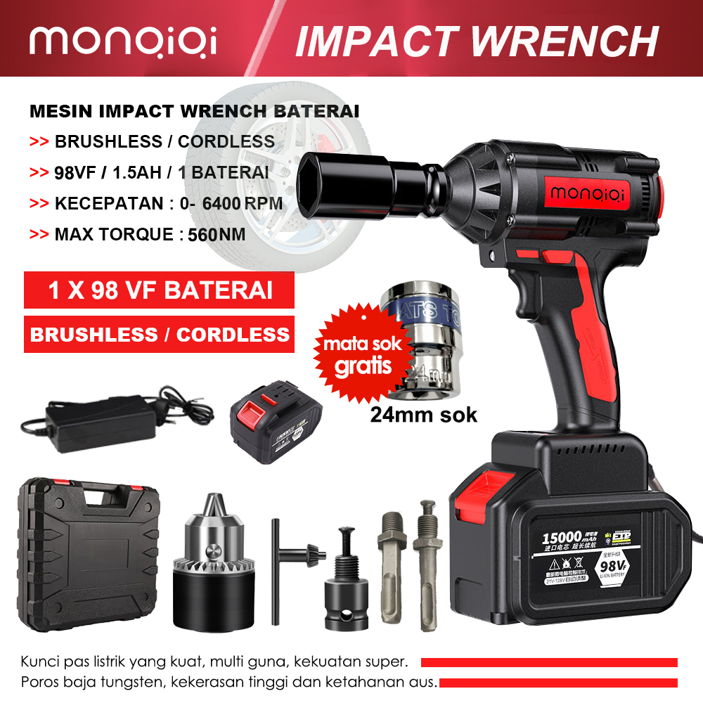 PROMO!!! Bor impek pembuka baut motor Cordless Impact Wrench high torsi ...