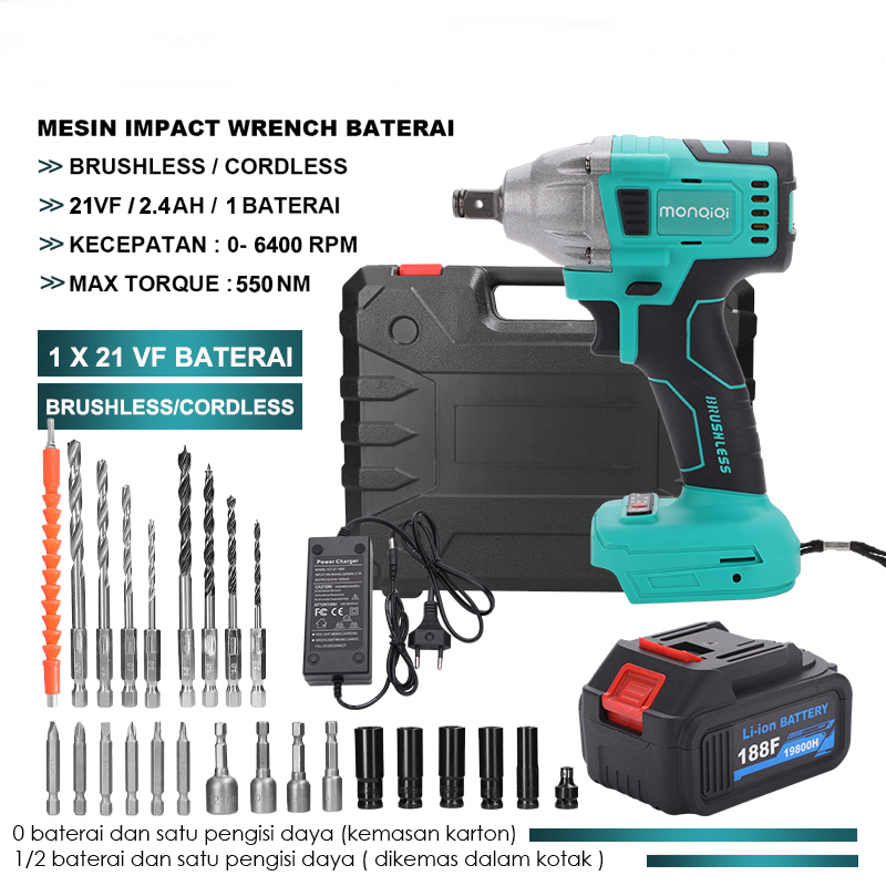 Monqiqi Bor impek pembuka baut motor Cordless Impact Wrench high torsi Brushless impact Baterai ...