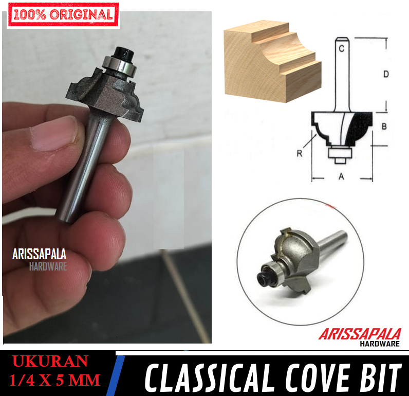 WOOD Mata Profil Classical Cove Bit 1/4 x 5mm Mata Trimmer Router ...
