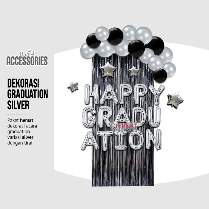 Paket Hemat Dekorasi Happy Graduation / Kelulusan Foil Huruf Party Gold ...