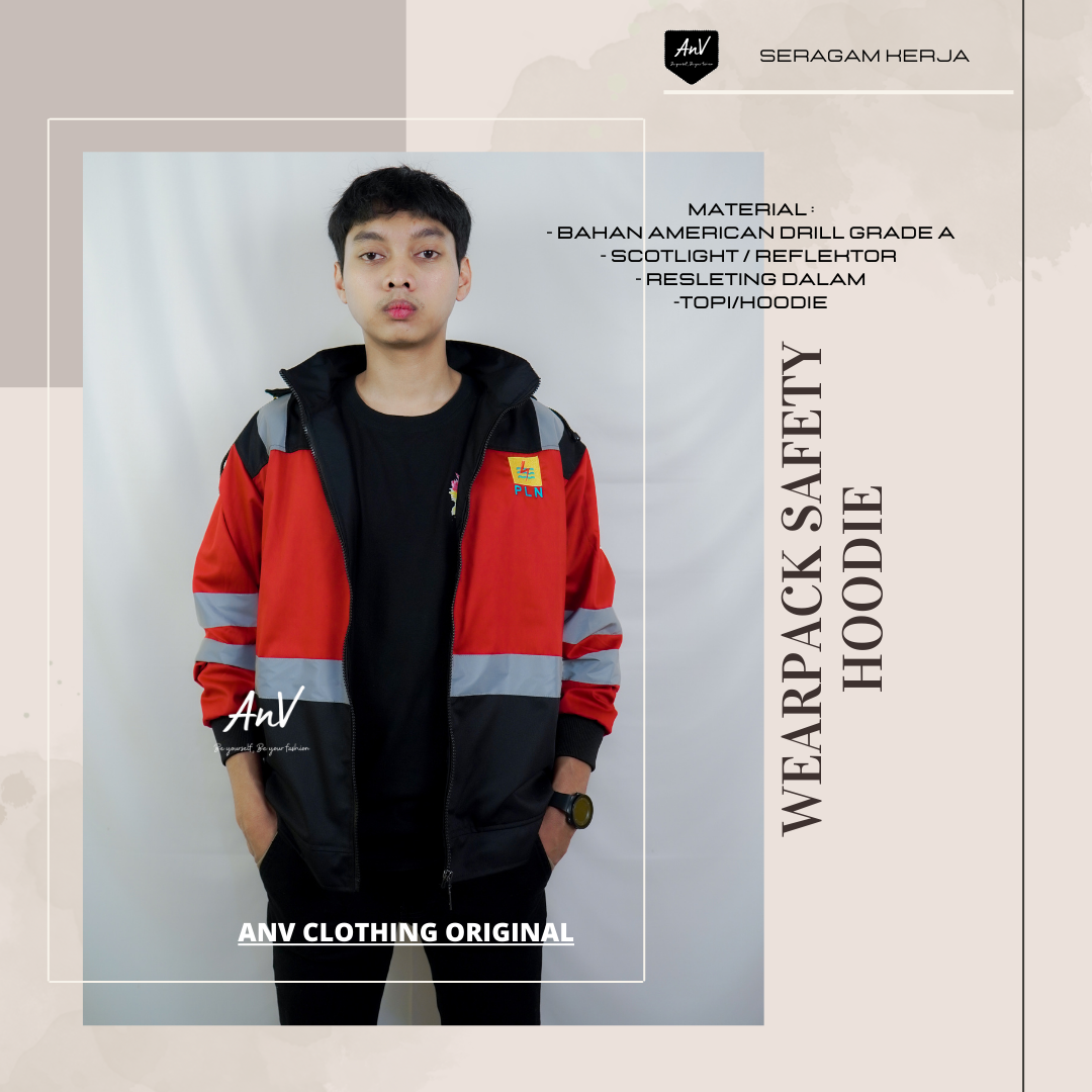 Wearpack safety baju kerja bordir jaket hitam kombinasi merah seragam ...