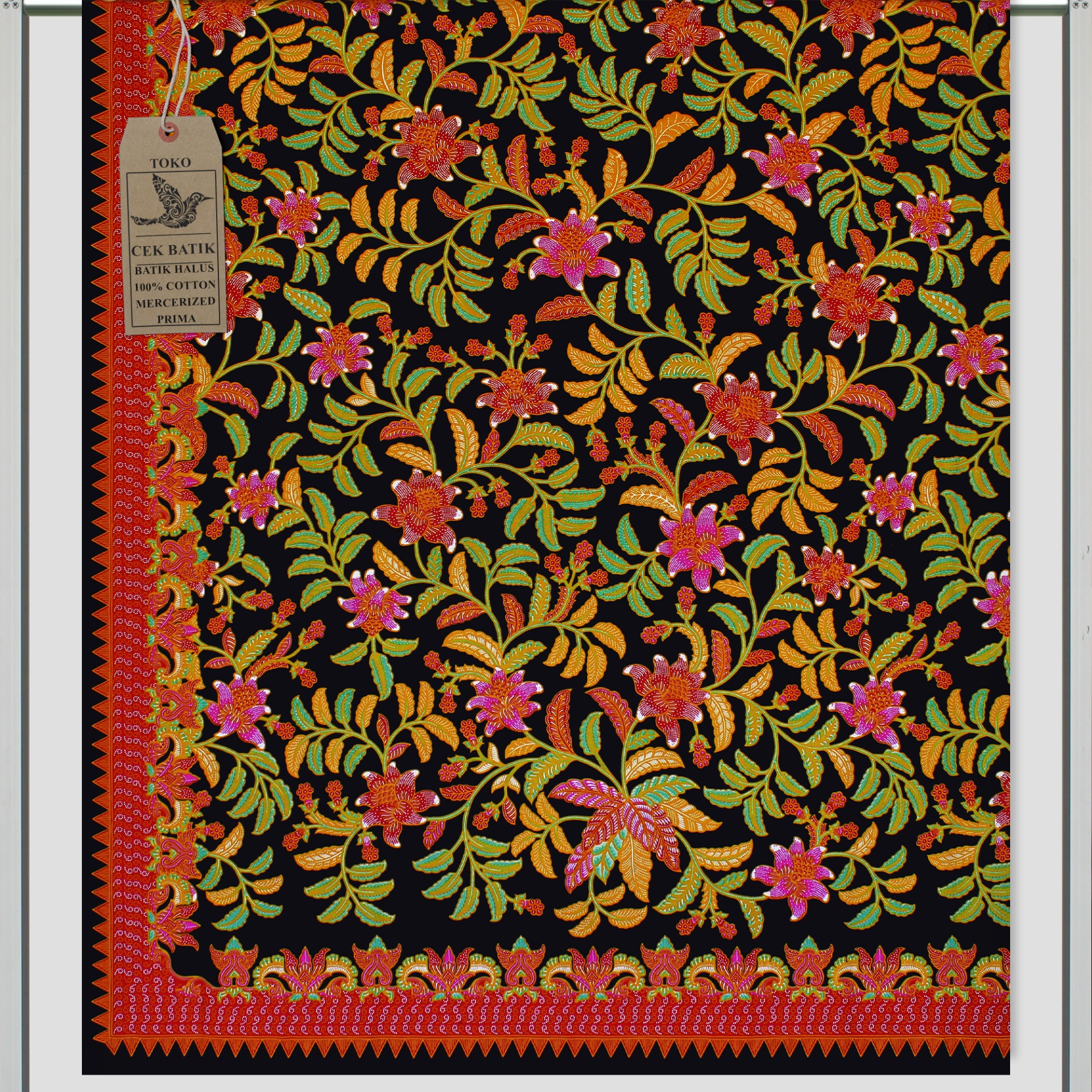 kain batik - Kualitas Ekspor kain batik - Motif Bunga Daun Dasar Hitam ...